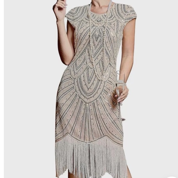 Pretty Guide | Dresses | Womens Pretty Guide Beige Roaring 2s Flapper ...